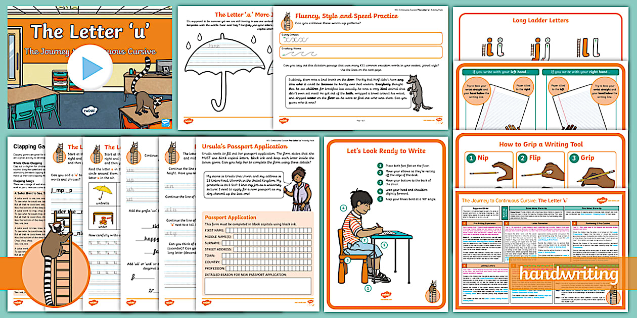 Continuous Cursive Letter 'U' Handwriting Practice - KS2