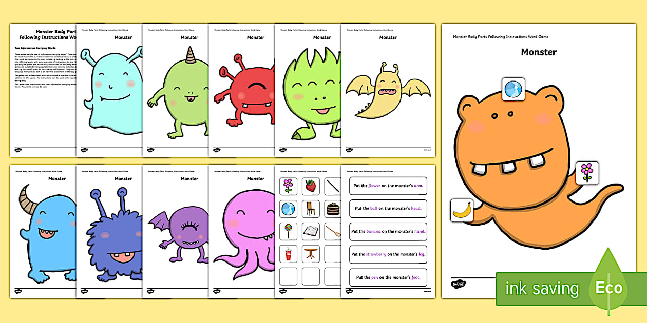 Monster Body Parts Following Instructions – 2 ICWs Game