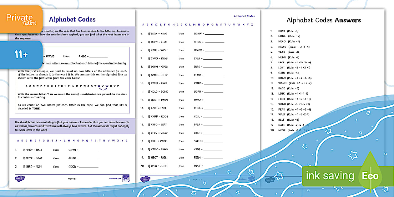 11+ Verbal Reasoning: Alphabet Codes (teacher made) - Twinkl