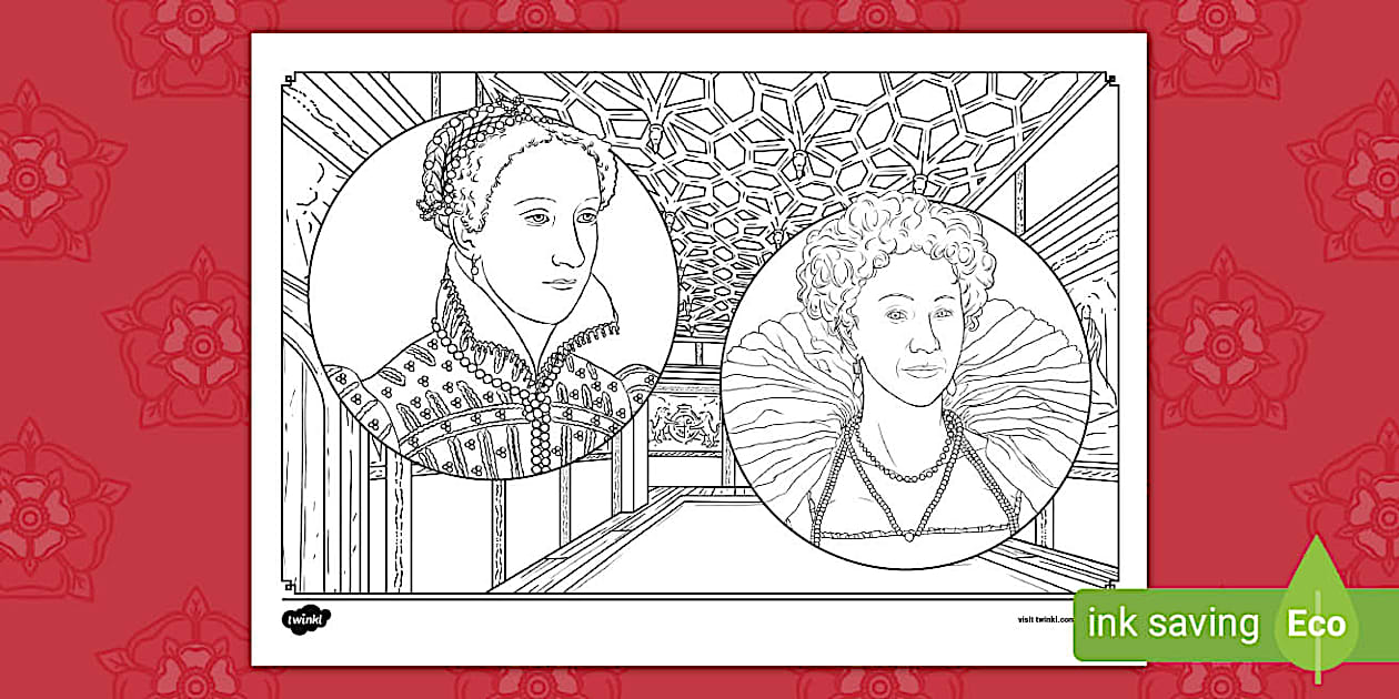 Queen Elizabeth I and Mary Queen of Scots Colouring Page