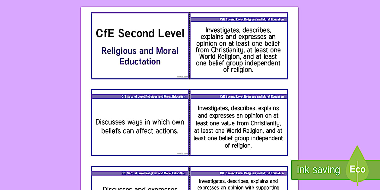 CfE Second Level Religious and Moral Education Lanyard-Sized Benchmarks