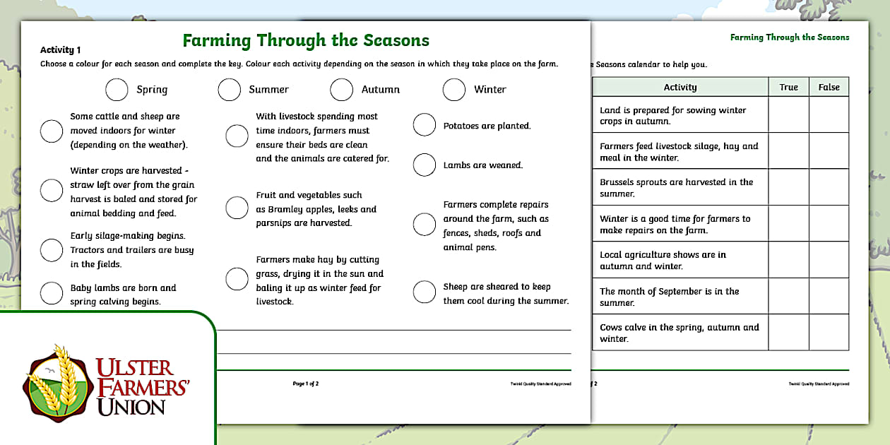FREE! - NI Farming Through the Seasons Key Stage 1 Activity Sheets