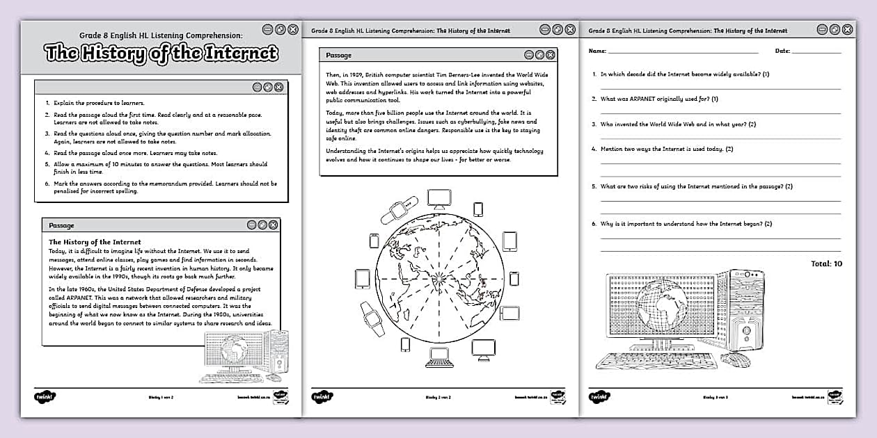 Grade 8 English HL Listening Comprehension: The History of the Internet