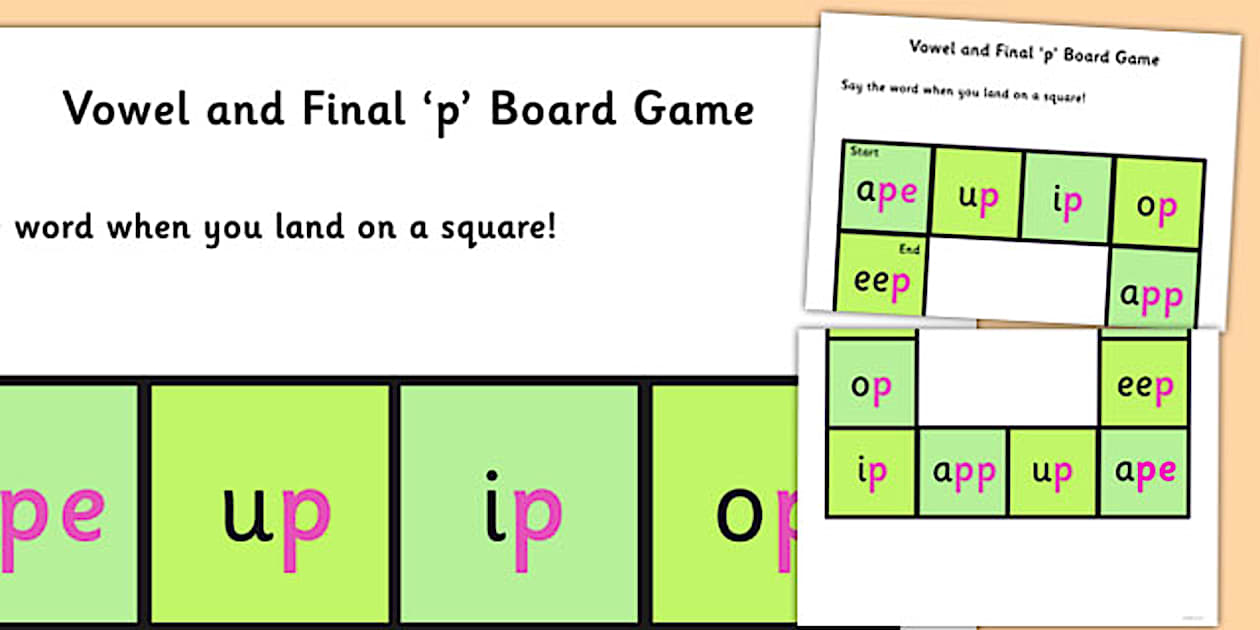 Vowel and Final 'P' Board Game (teacher made) - Twinkl