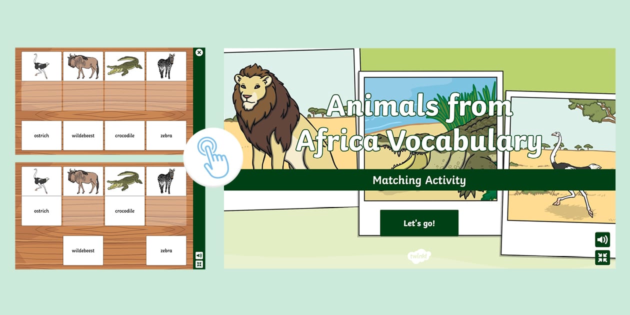Animals from Africa Vocabulary Interactive Matching Game
