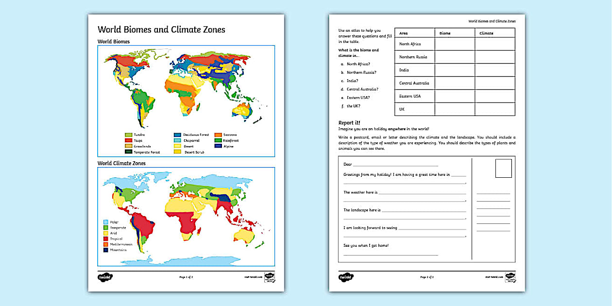 World Biomes and Climate Zones: Map Worksheet / Worksheet