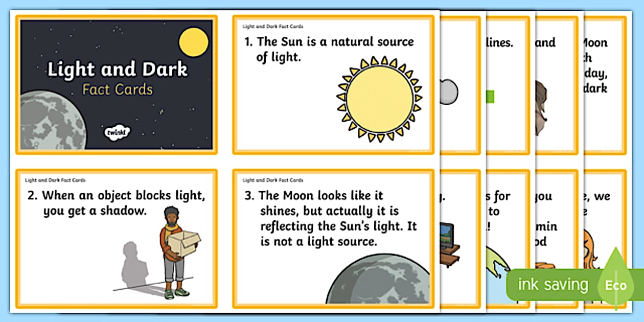 Editable Light and Dark Fact Cards (Hecho por educadores)
