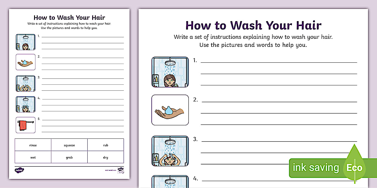 How to Wash Your Hair Instructional Writing Frame - Twinkl
