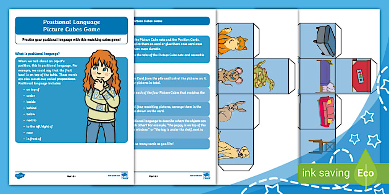 Positional Language Picture Cubes Game (teacher made)