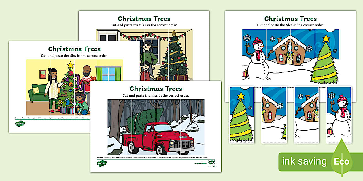 Christmas Tree Puzzle Strips (teacher made) - Twinkl