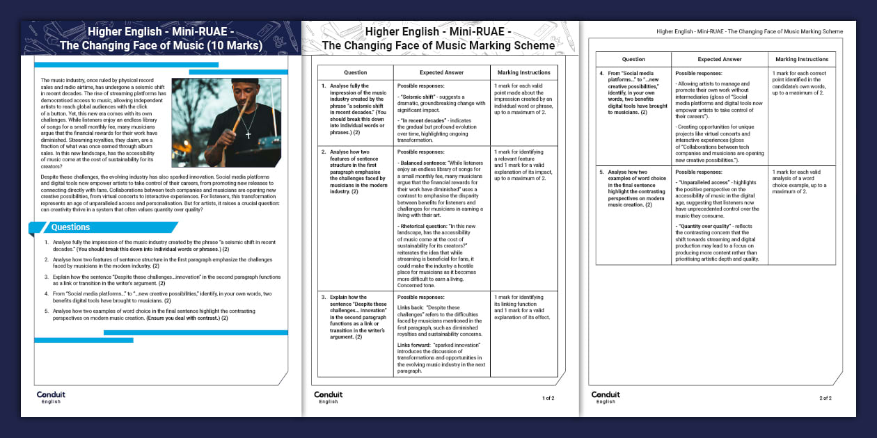 Higher English Mini-RUAE: The Changing Face of Music
