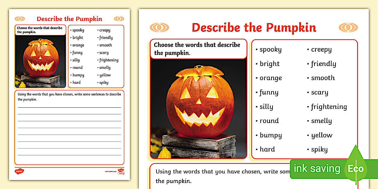 Describe the Pumpkin Writing Activity, Pumpkin, Halloween