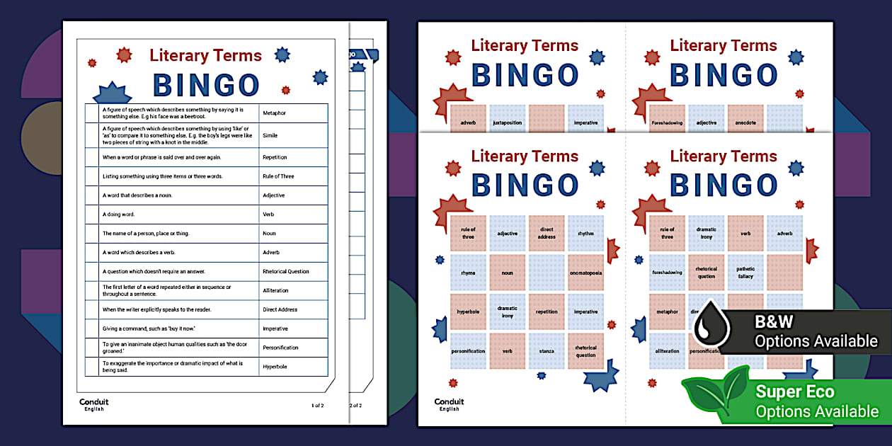 Literary Terms Bingo (teacher made) - Twinkl
