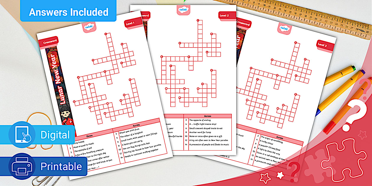Lunar New Year Crossword Puzzle - AL - Twinkl Puzzled - Kids