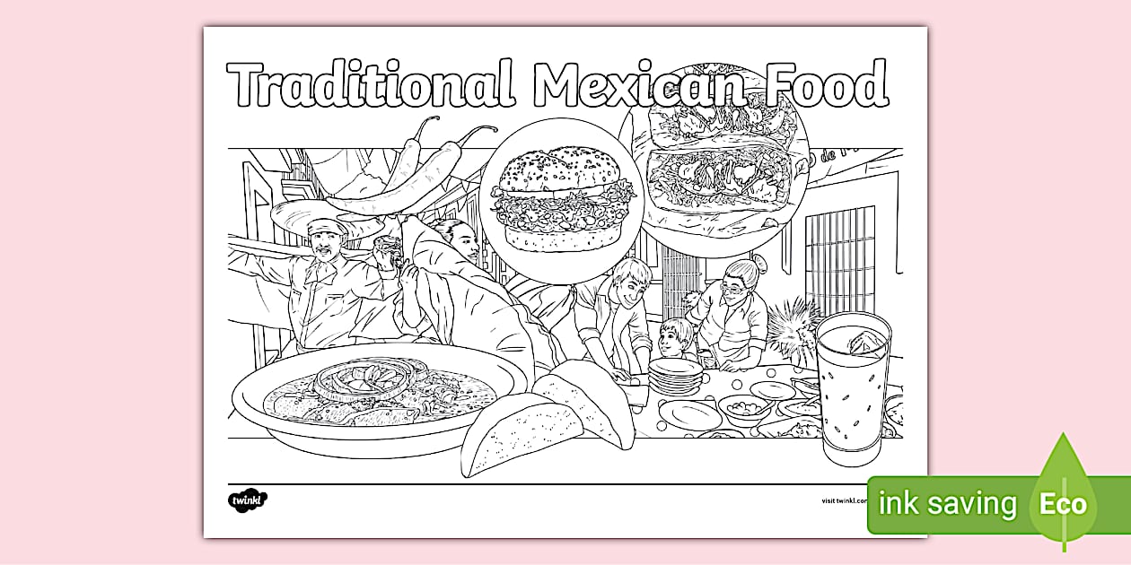 Traditional Mexican Food Colouring Page (teacher made)