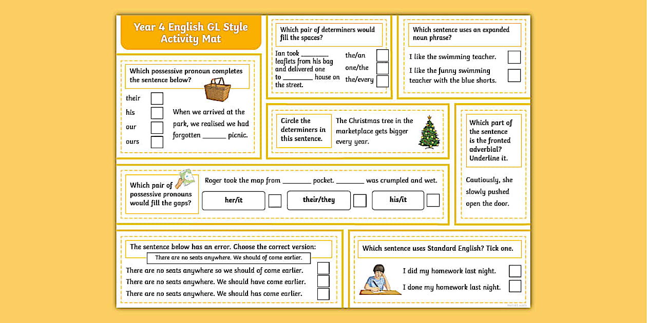Year 4 English GL Style Activity Mat (teacher made) - Twinkl