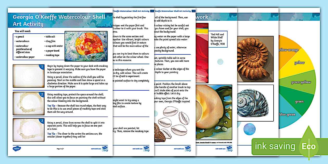 KS2 Georgia O'Keeffe Watercolour Shell Art Activity - Twinkl