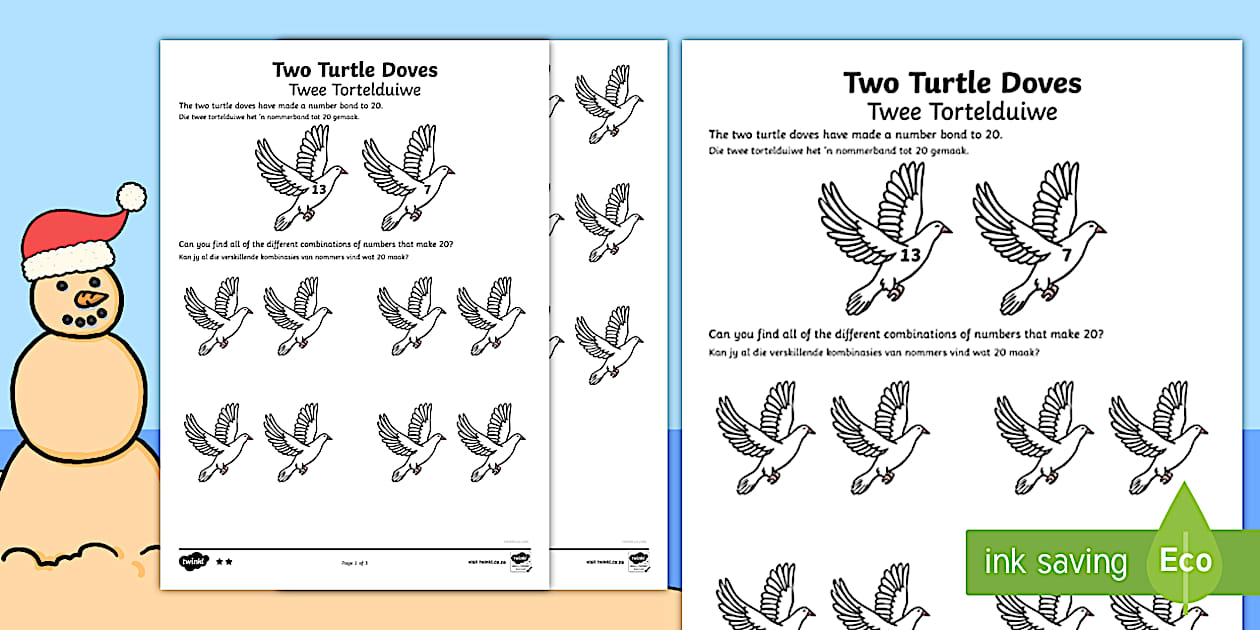 Two Turtle Doves Worksheet / Worksheet English/Afrikaans