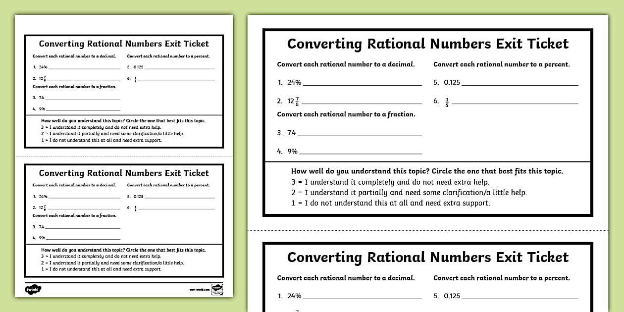 Seventh Grade Converting Rational Numbers Exit Ticket