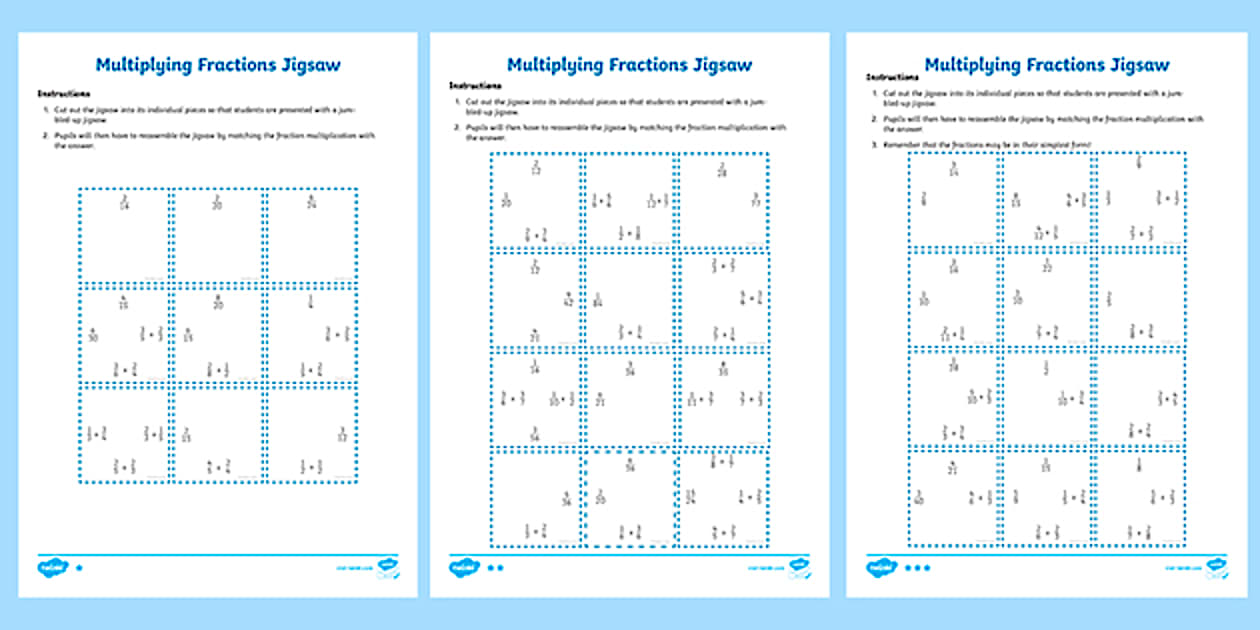 Multiplying Fractions Year 6 Jigsaw Activity Worksheet