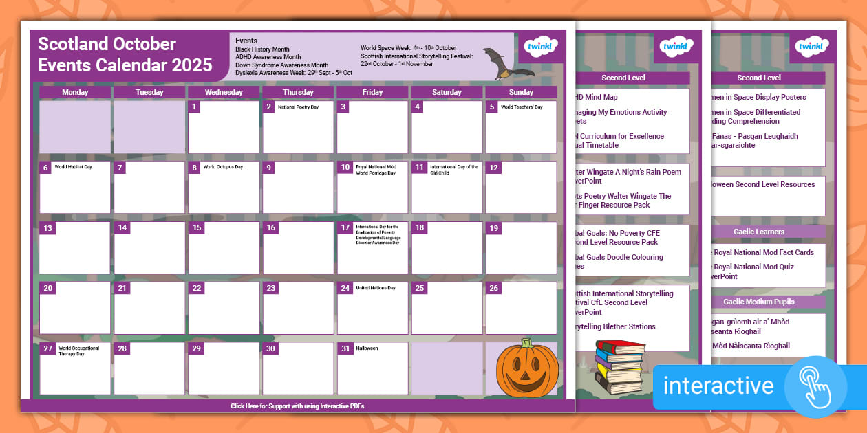 FREE Scotland October Events Calendar 2025 - Twinkl