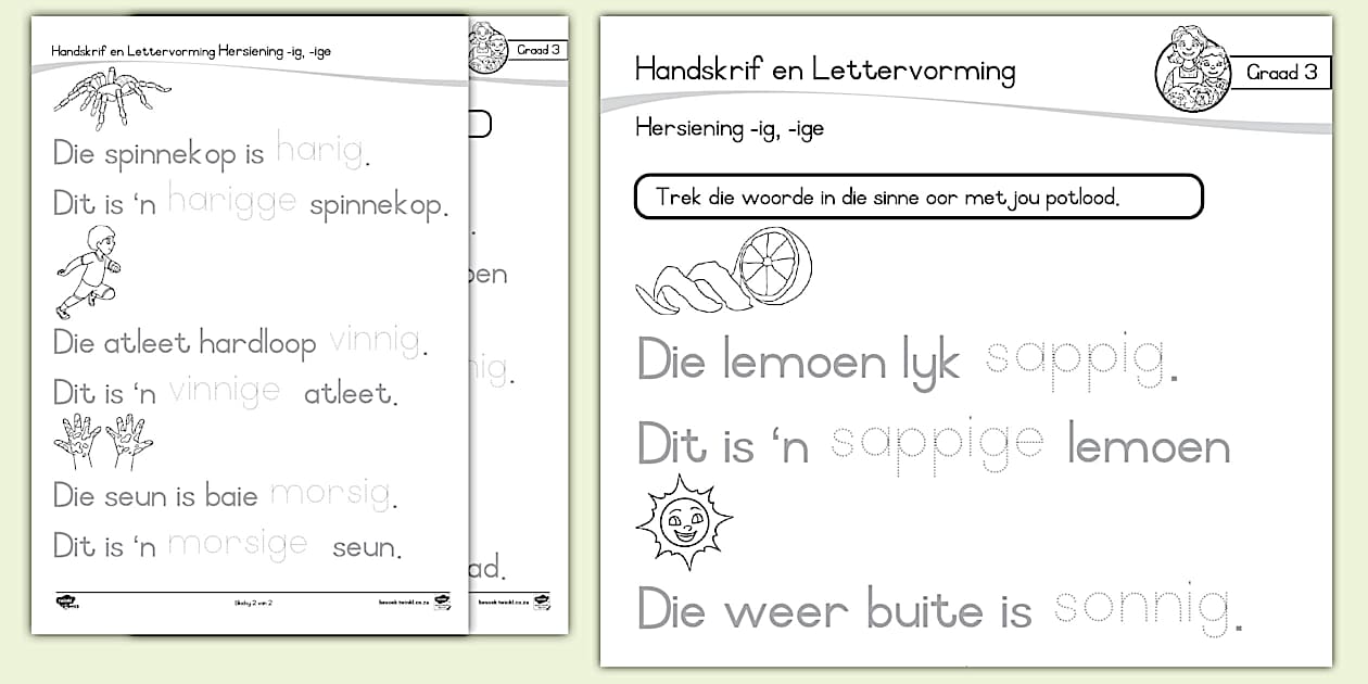 Graad 3 Klanke handskrif en lettervorming -ig; -ige - Twinkl