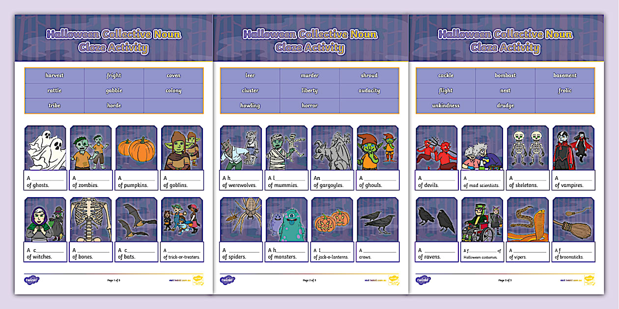 Halloween Collective Nouns Cloze Activity (teacher made)