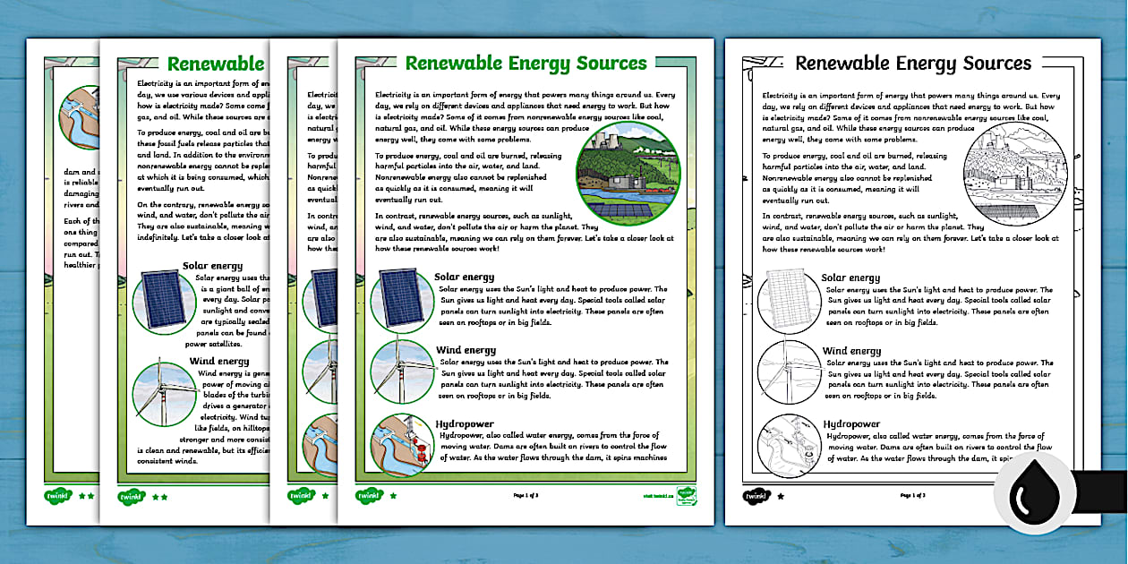 Renewable Energy Sources (Reading Comprehension) - Twinkl