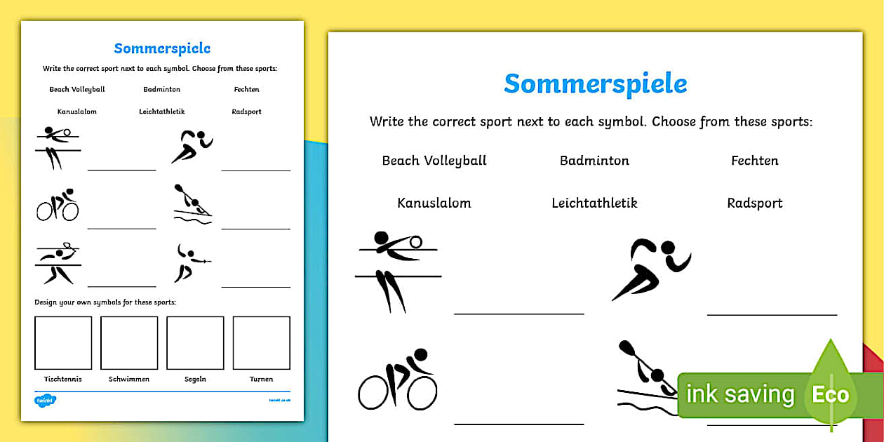 Summer Games Sports Worksheet German/Deutsch (teacher made)