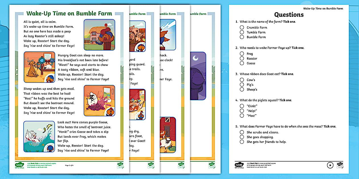 Year 1 Wake-Up Time on Bumble Farm Differentiated Reading Comprehension