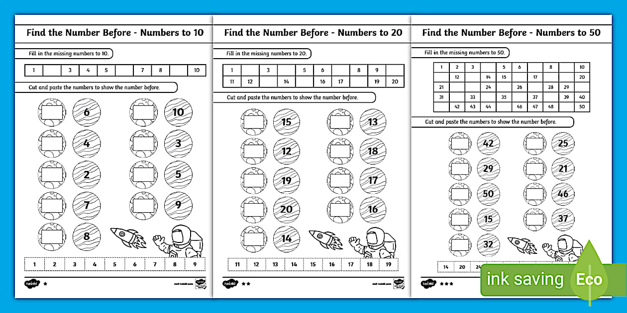 Find the Number Before Activity Sheet (teacher made)