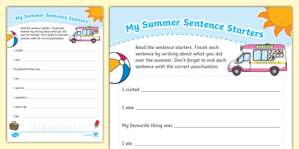 My Summer Sentence Starters | SPaG | Twinkl Writing - Twinkl