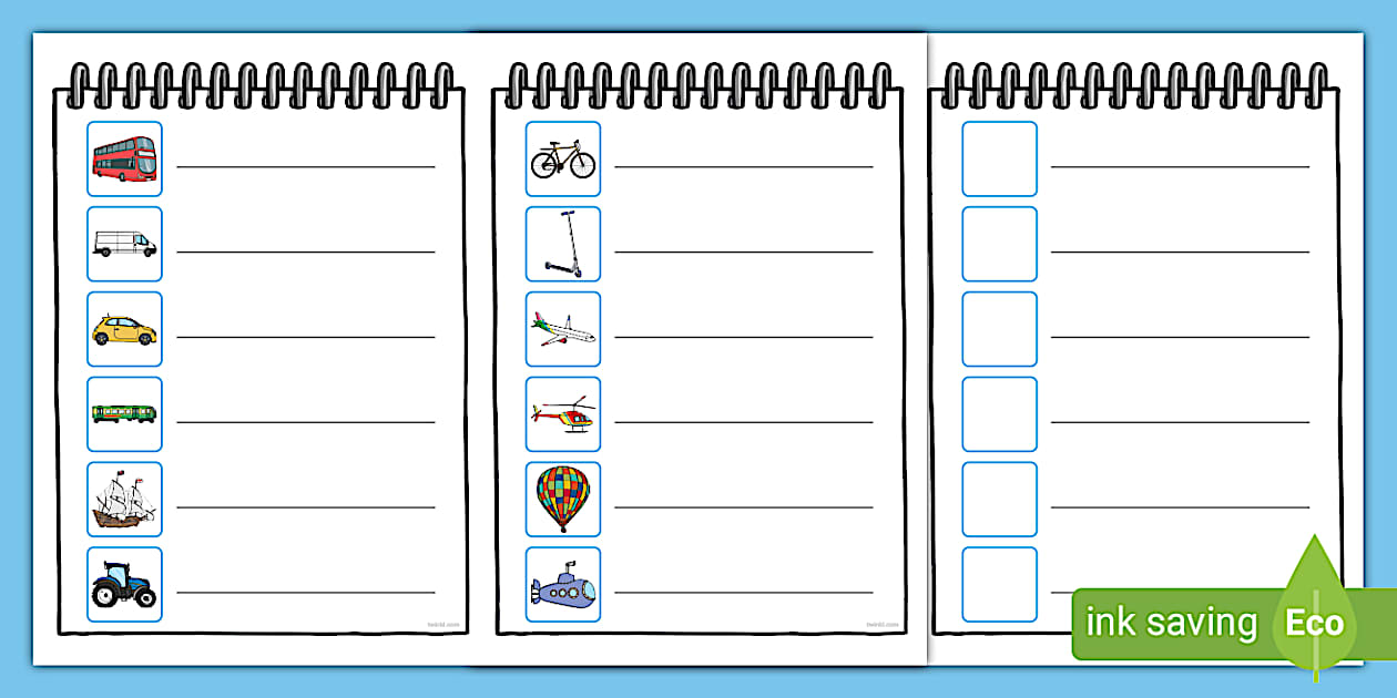 Transport List Writing Activity | Twinkl (teacher made)