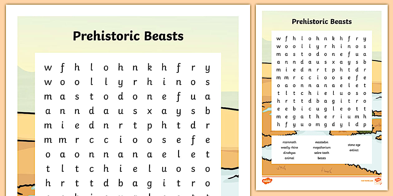 Prehistoric Beasts Wordsearch (Teacher-Made) - Twinkl