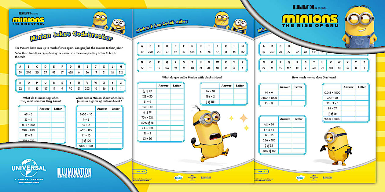 FREE! - 👉 Minions Maths Joke Codebreaker - UKS2 - Activity Sheets