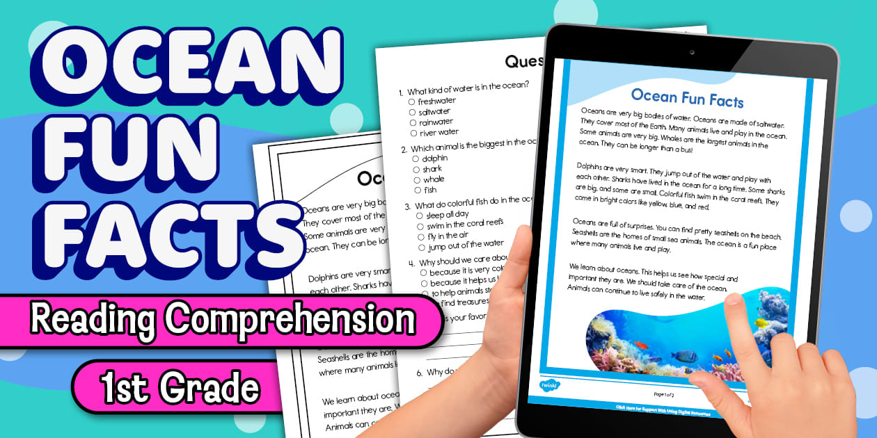 First Grade Ocean Fun Facts Reading Comprehension Worksheet