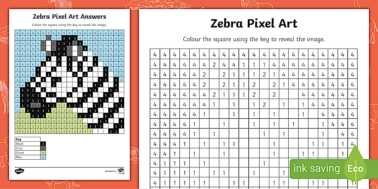 Zebra Pixel Art Template | Twinkl | Colouring | KS1 - Twinkl