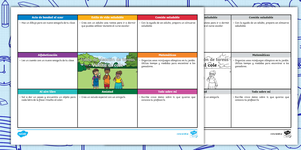 Hoja de actividad: tareas para la vuelta al cole - Twinkl