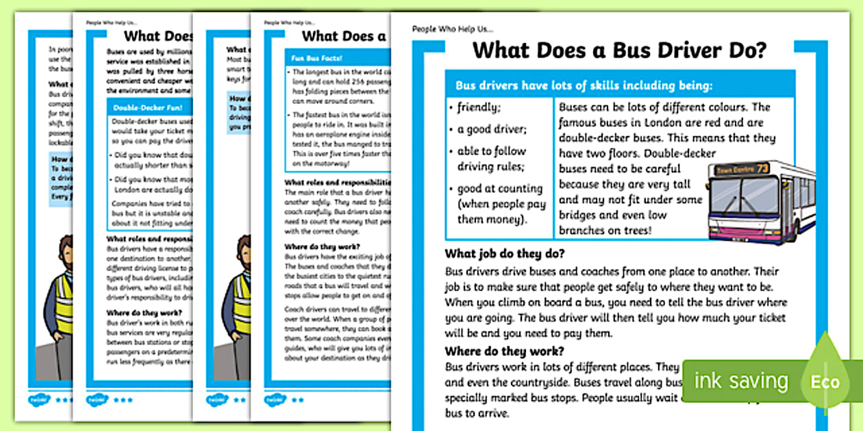 What Does A Bus Driver Do? Differentiated Fact File - Twinkl