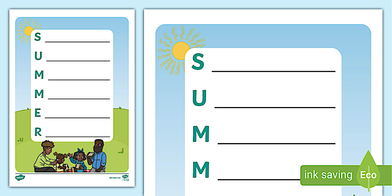 Summer Templates | 'SUMMER' Acrostic Poem Template