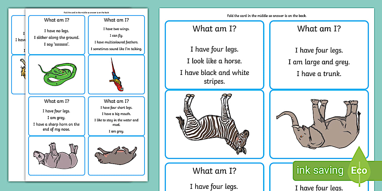 Editable What Am I? Wild Animals Guessing Game Cards