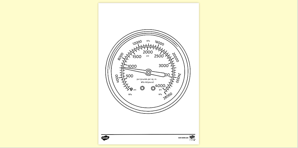Pascal PSI Dial Pressure Gauge Colouring Sheet - Twinkl