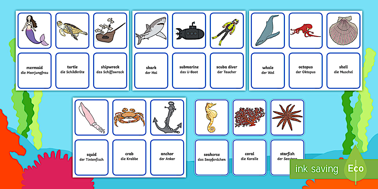 Under the Sea Matching Cards English/German (teacher made)