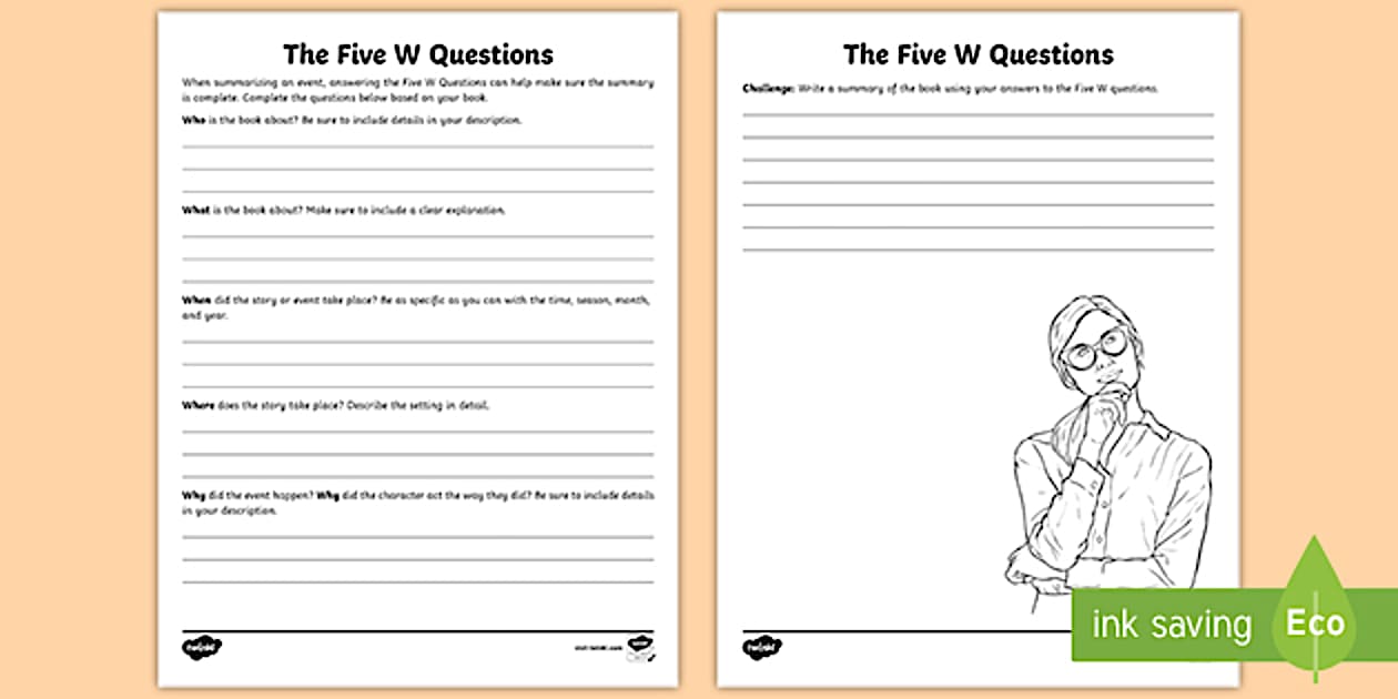 The 5 W's Worksheet Questions Worksheet | ELA Resources