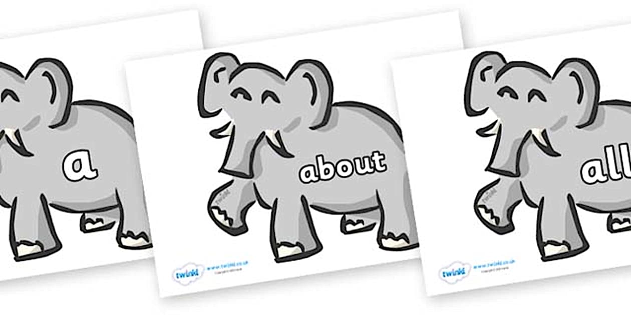 Cursive 100 High Frequency Words on Elephants (teacher made)