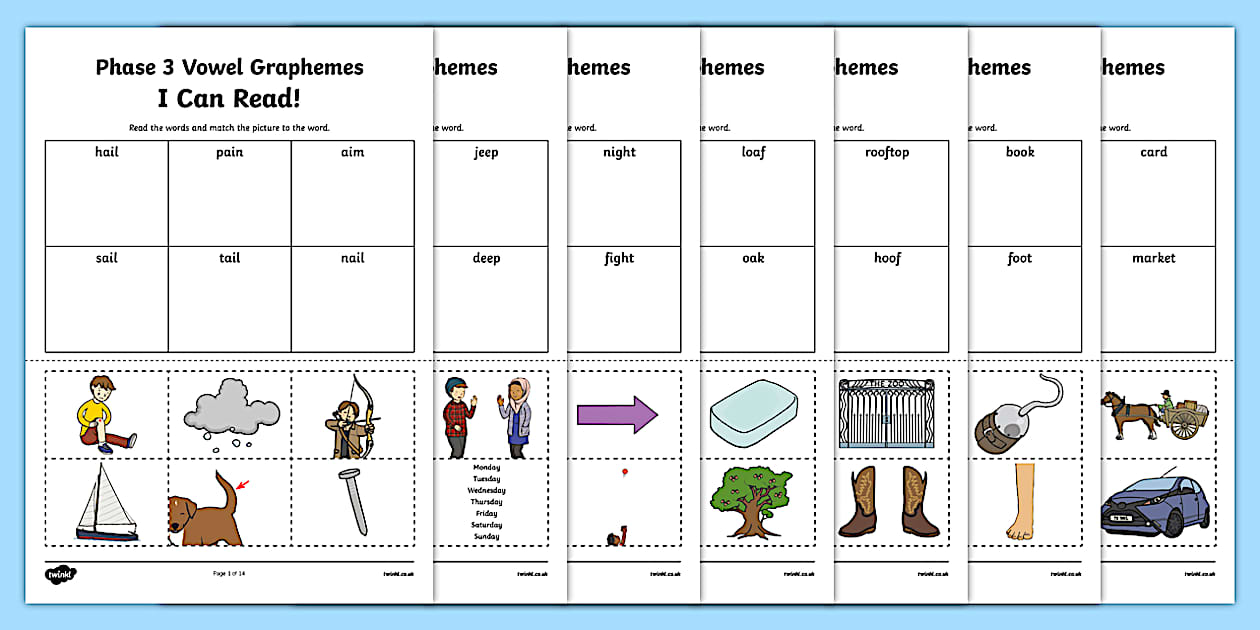 Higher Ability I Can Read! Words Using Phase 3 Vowel Graphemes Words ...