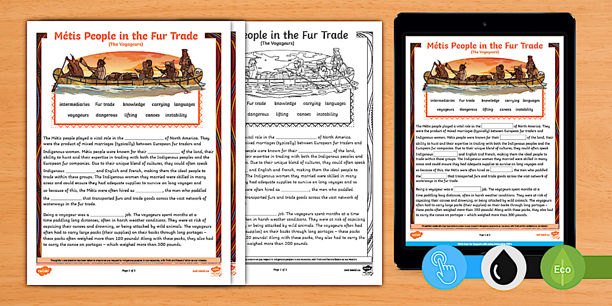 FREE! - Métis People in the Fur Trade (The Voyageurs) Cloze Activity
