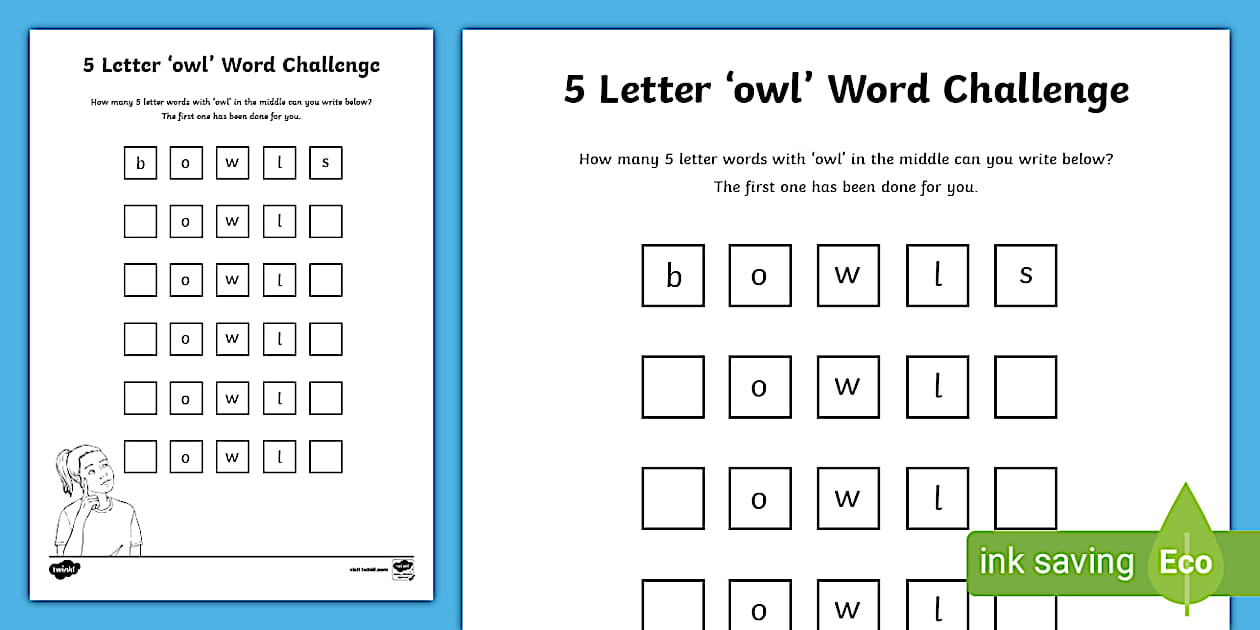 5 Letter 'owl' Word Challenge (Teacher-Made) - Twinkl