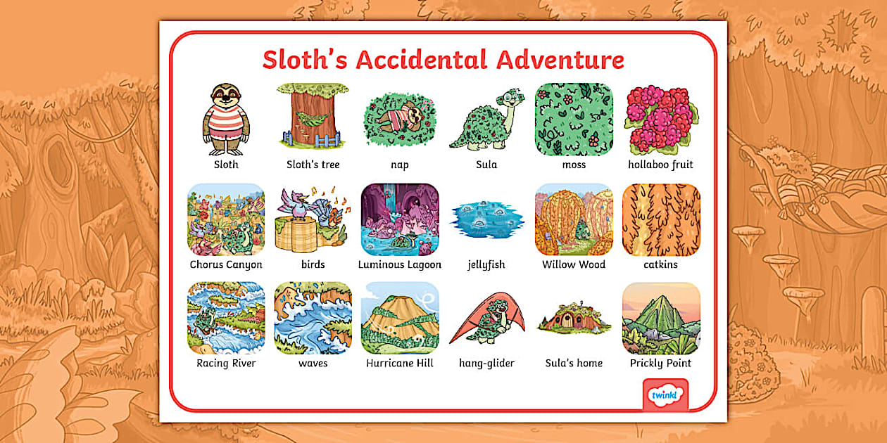 Sloth's Accidental Adventure Word Mat (teacher made)