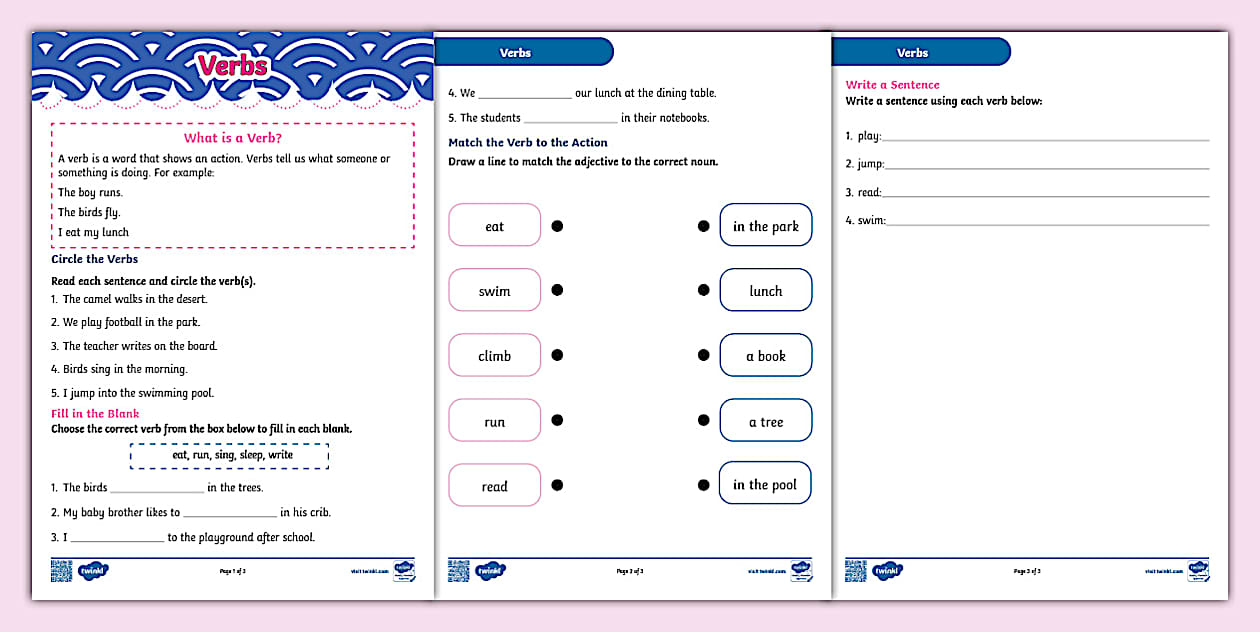 Verbs Activity Sheet (Teacher-Made) - Twinkl